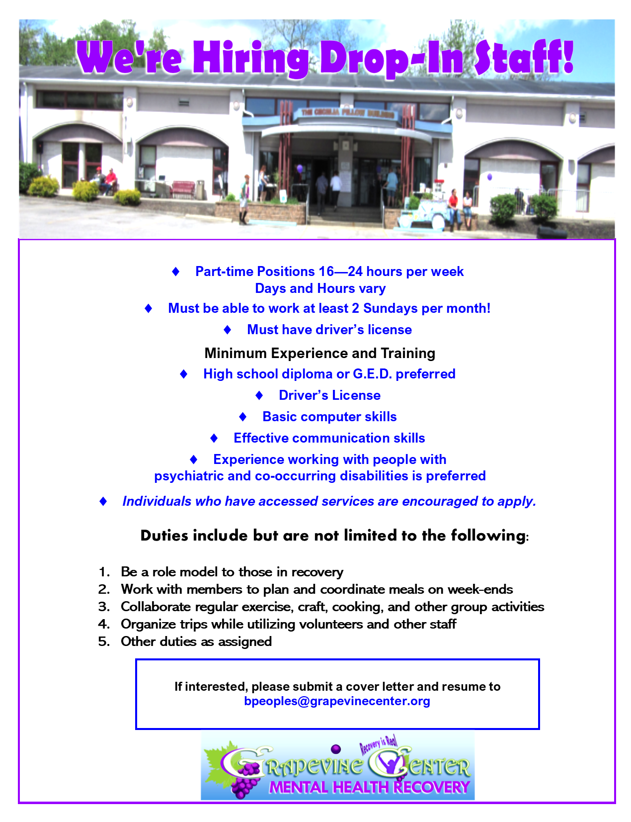 Job Opportunities – Grapevine Center